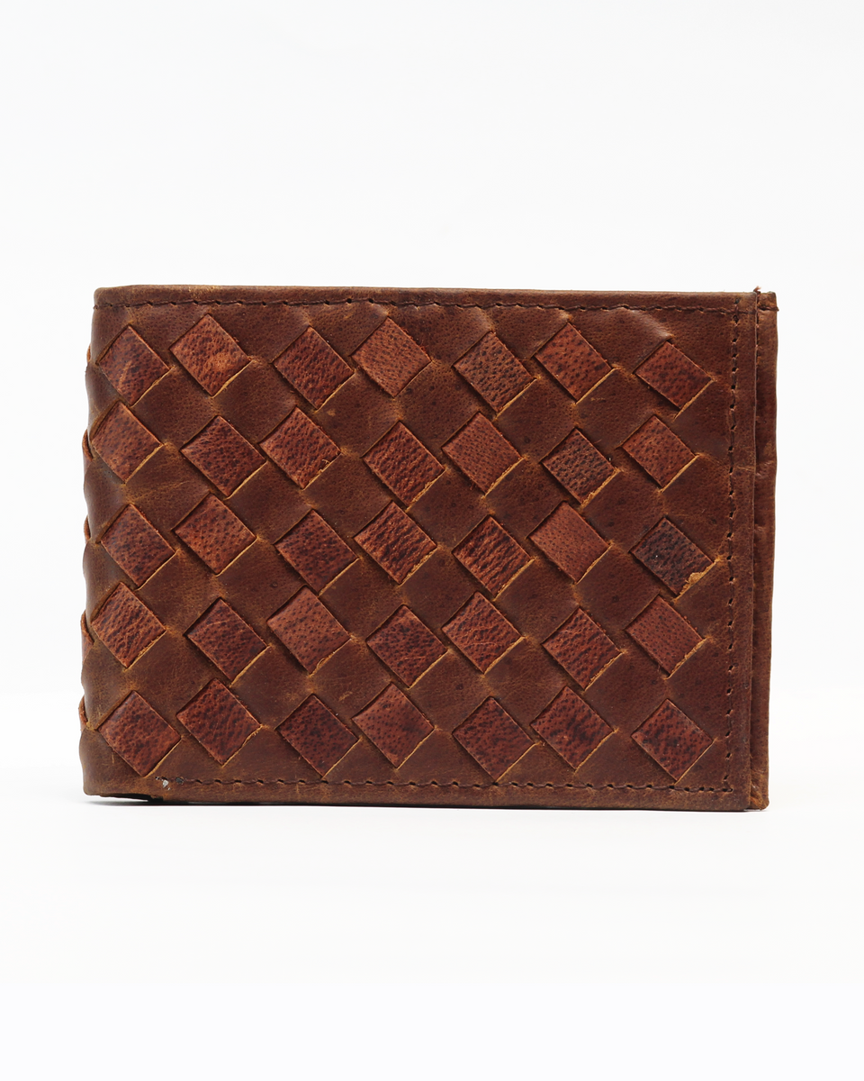 Baronial Woven pattern Bi-Fold Leather Wallet | Kordovan Wallet