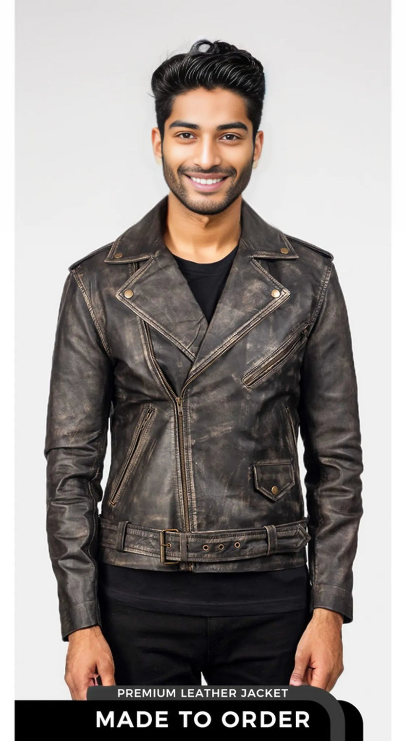 Allaric Alley Vintage Distressed Brown Biker Jacket | Kordovan Leather